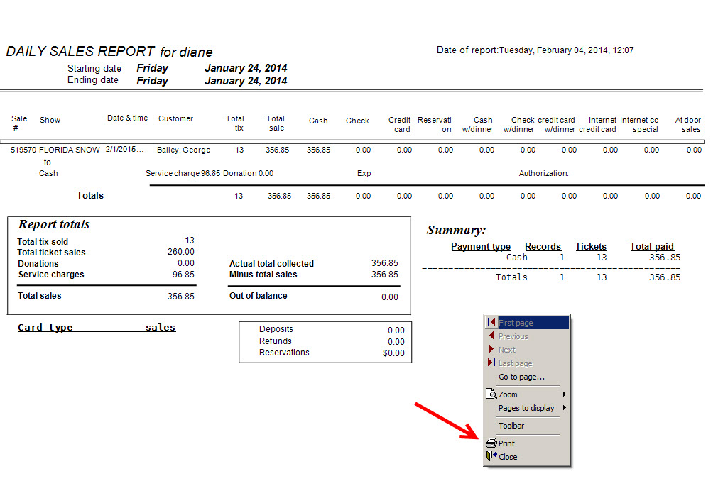 Reports | By day | By Clerk | Center Stage Software Help Desk