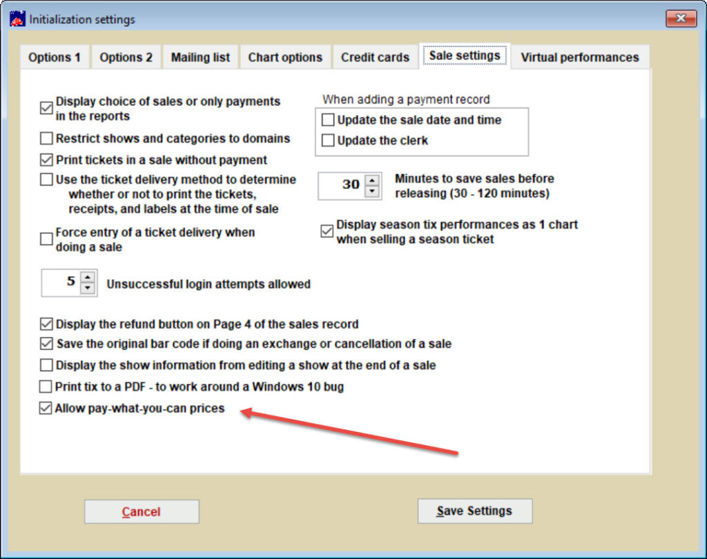 Pay What You Can (PWYC) must be set up in the Initialization settings | Center Stage Software ...